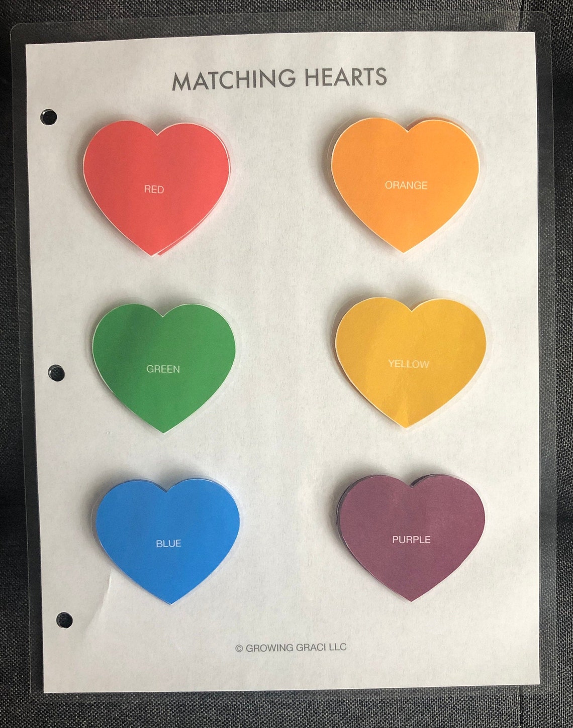 Color Matching Hearts Game, Printable Toddler Preschool Learning Tool ...