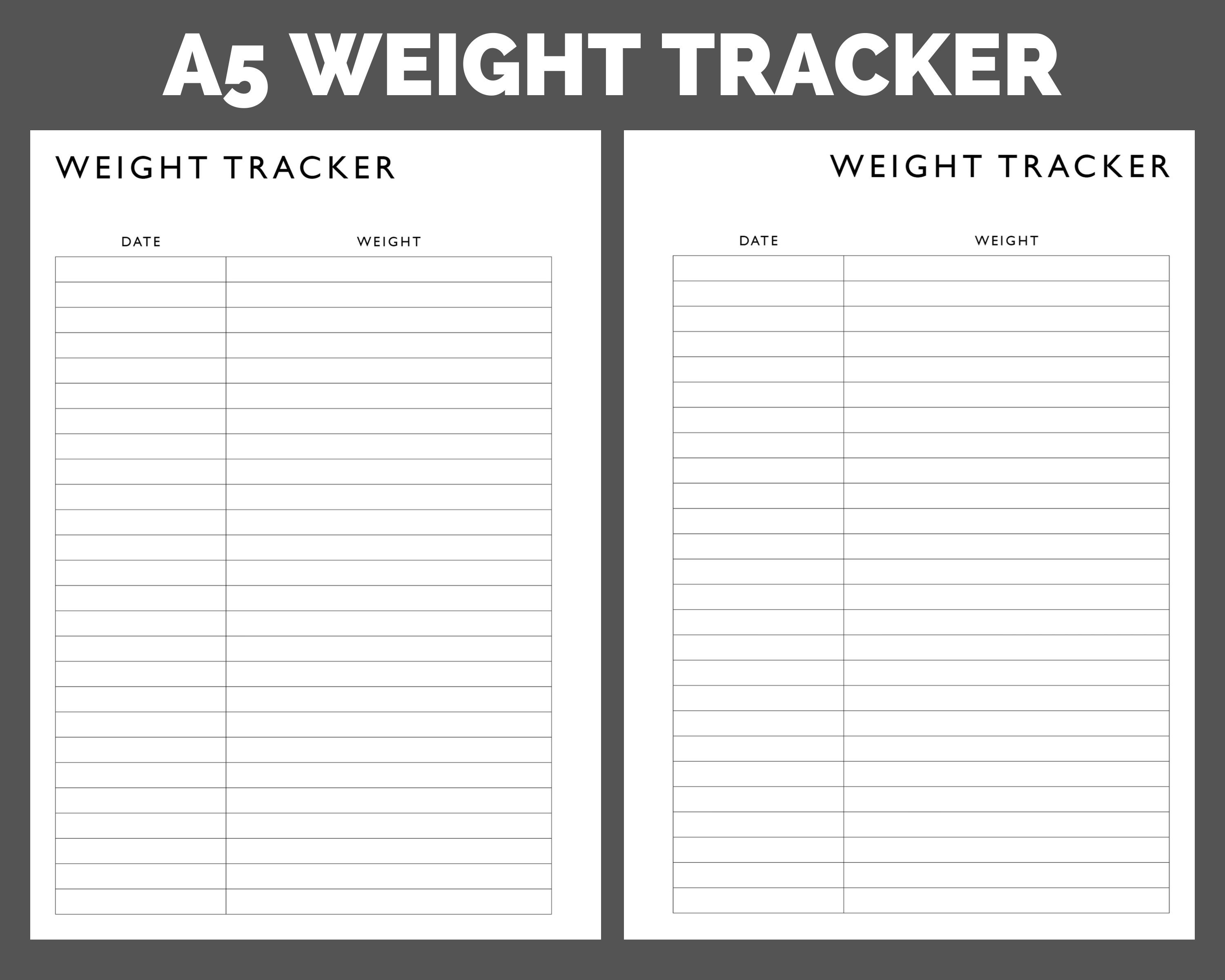 A5 WEIGHT LOSS TRACKER Printable Pdf Planner Insert Etsy Australia