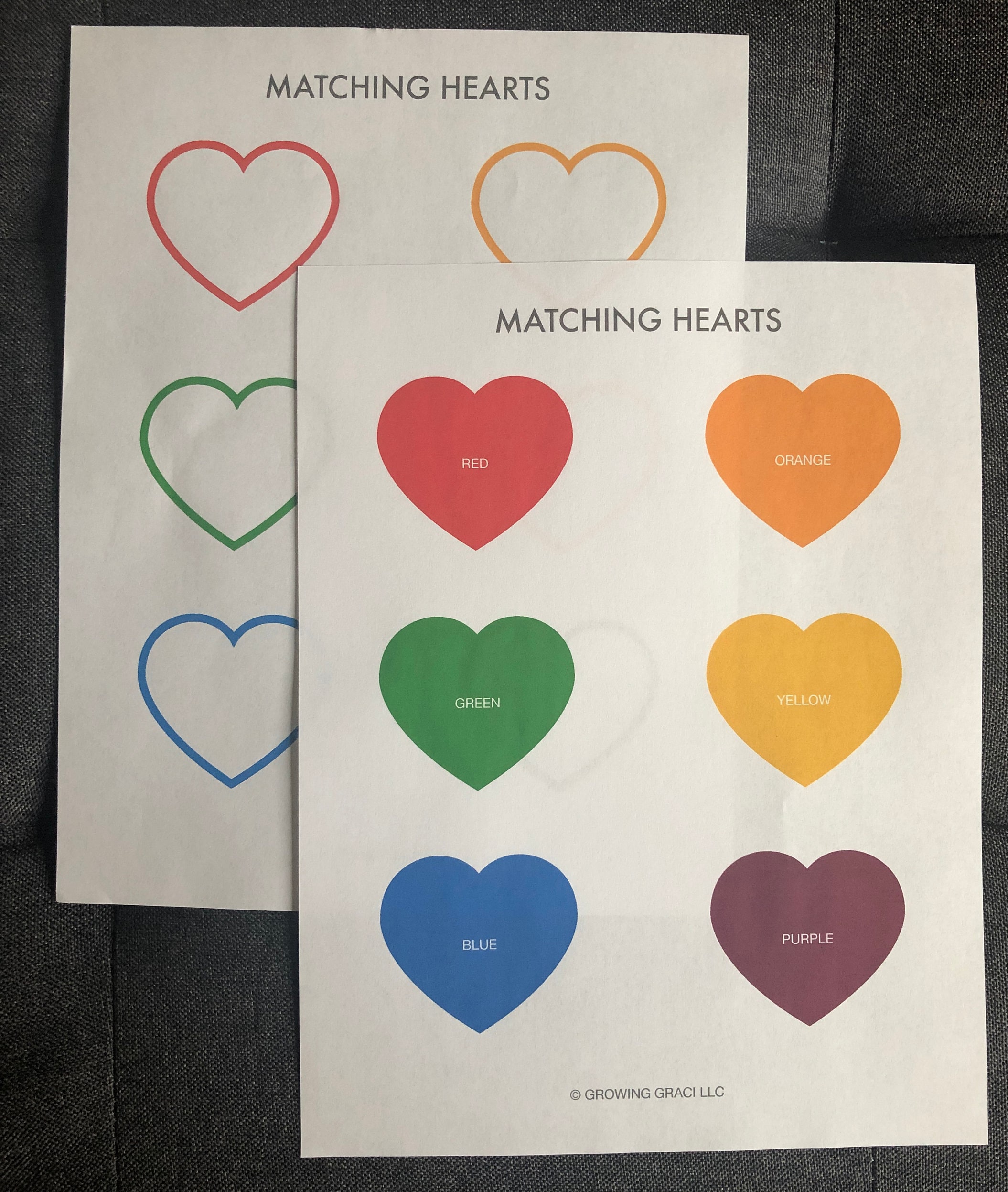 Color Matching Hearts Game, Printable Toddler Preschool Learning Tool ...