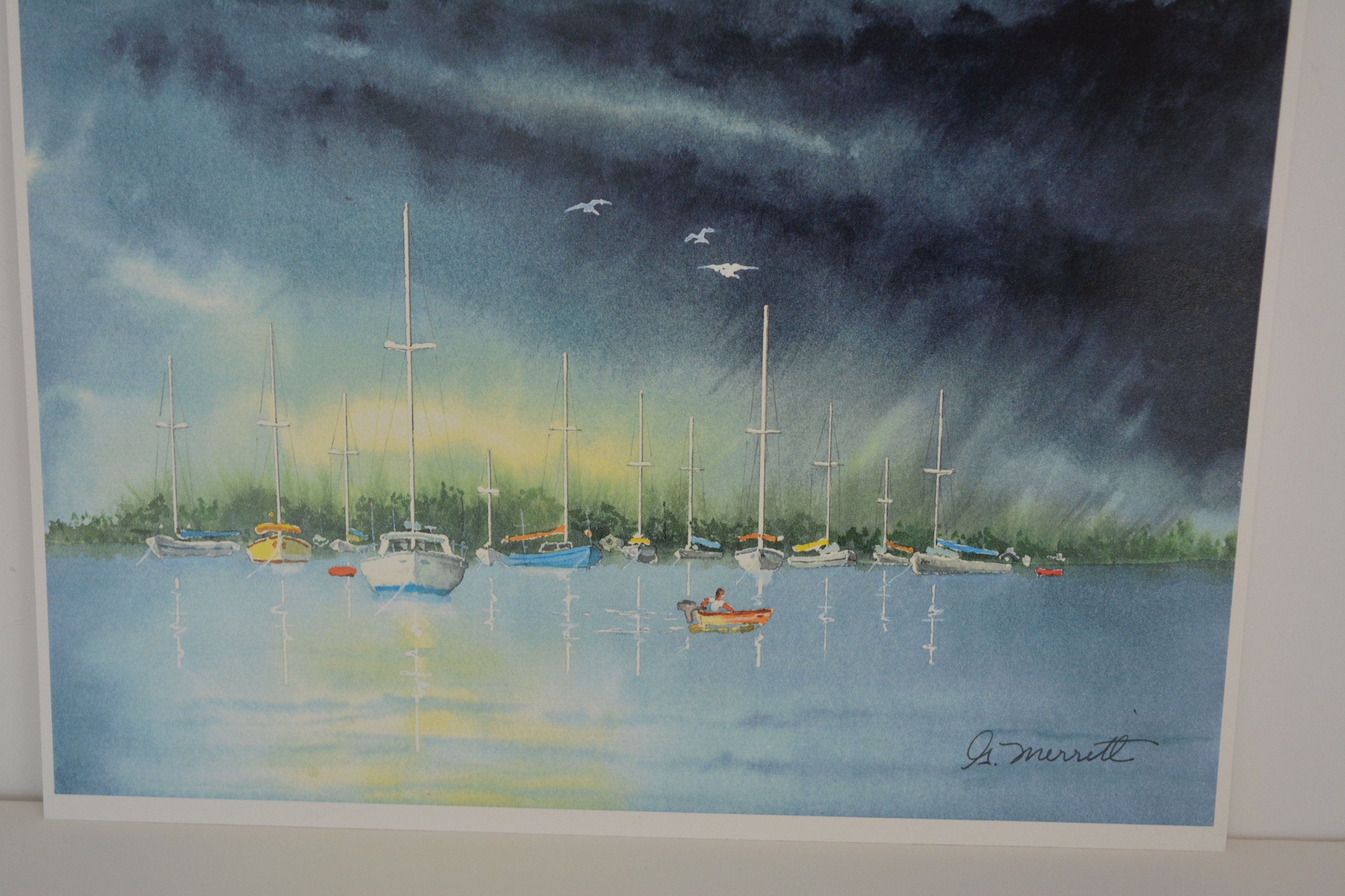 Lithograph/print-artwork by Gordon Merritt-sailing on Lake/ocean ...