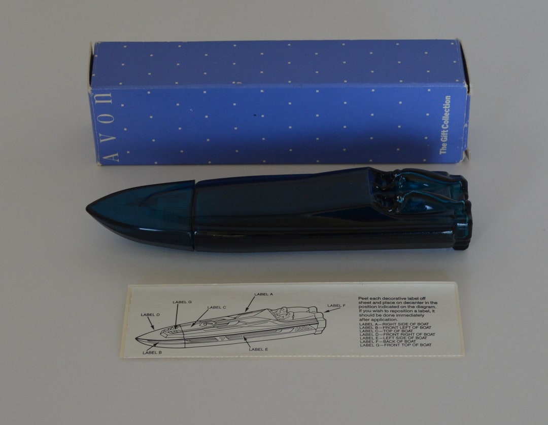 Avon/transportation-avon Dark Blue Glass Speed Boat Decanter - Etsy