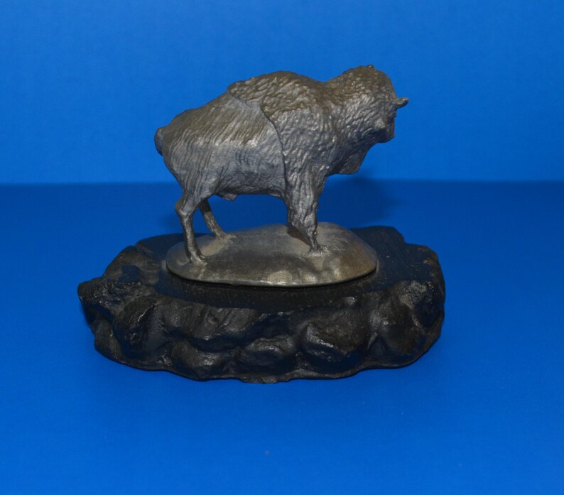 Pewter Buffalo on Coal Platform Figurine/trinket - Etsy
