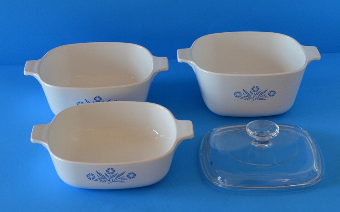Dining/home/kitchen-corning Ware Blue Cornflower Set of 3 Oven to Table ...