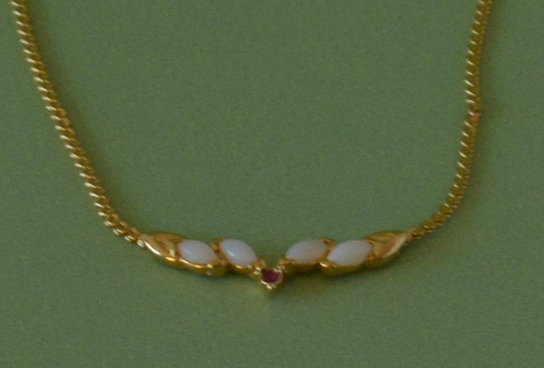 Jewelry-sku76/necklace-vintage Van Doran Ruby Opal Pendant-gold Tone ...