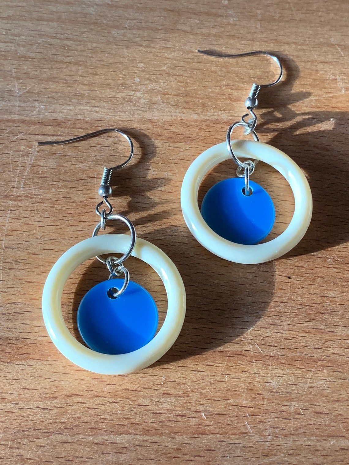 60s Mod Earrings White Blue 1960s - Etsy