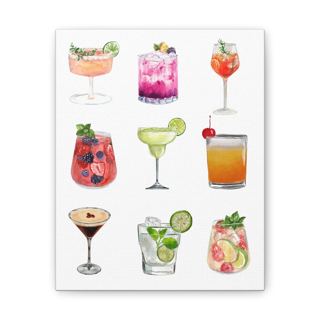 Colorful Cocktail Canvas Art Print, Home Bar Decor, Kitchen Wall Art ...