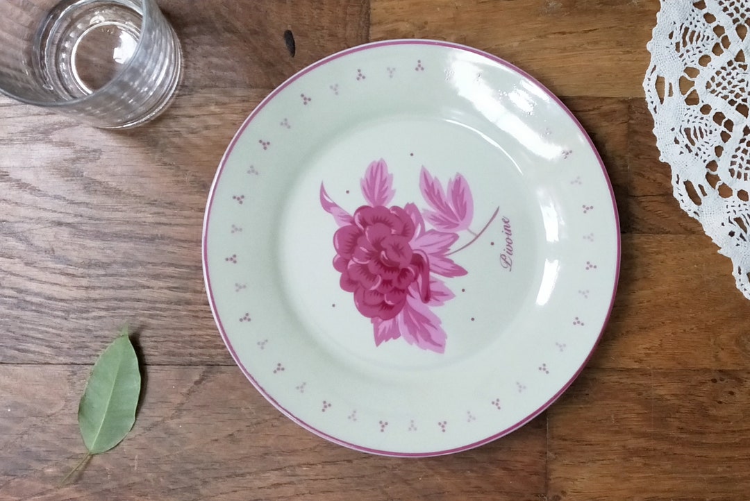 2 Antique Ceramic Plates, Pink Peony Porcelain, Home Decor Crockery ...