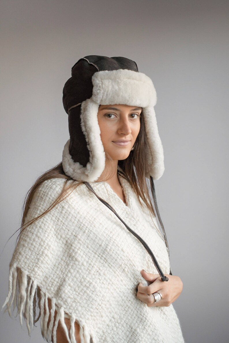 Sheepskin Leather Russian Shearling Winter Hat Brown Vintage - Etsy