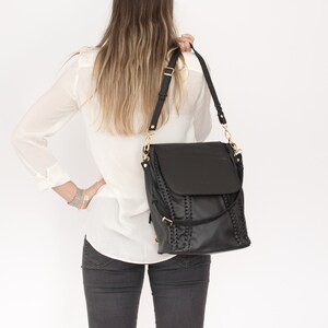 Convertible Backpack Purse Black Leather Crossbody Boho - Etsy