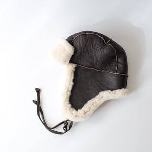 Sheepskin Leather Russian Shearling Winter Hat Brown Vintage Aviator ...