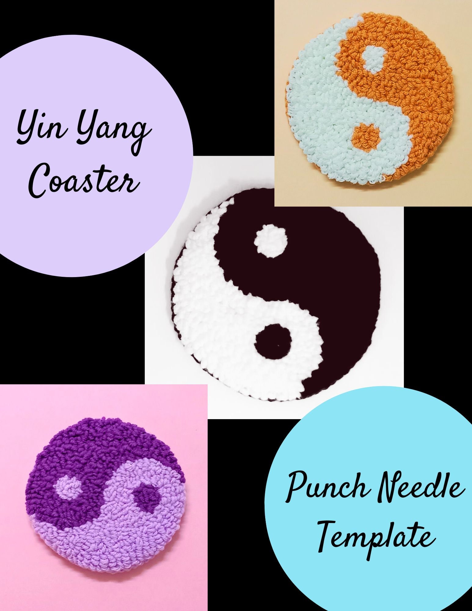 Yin Yang Punch Needle Coaster Design Pattern Template Instant Download ...
