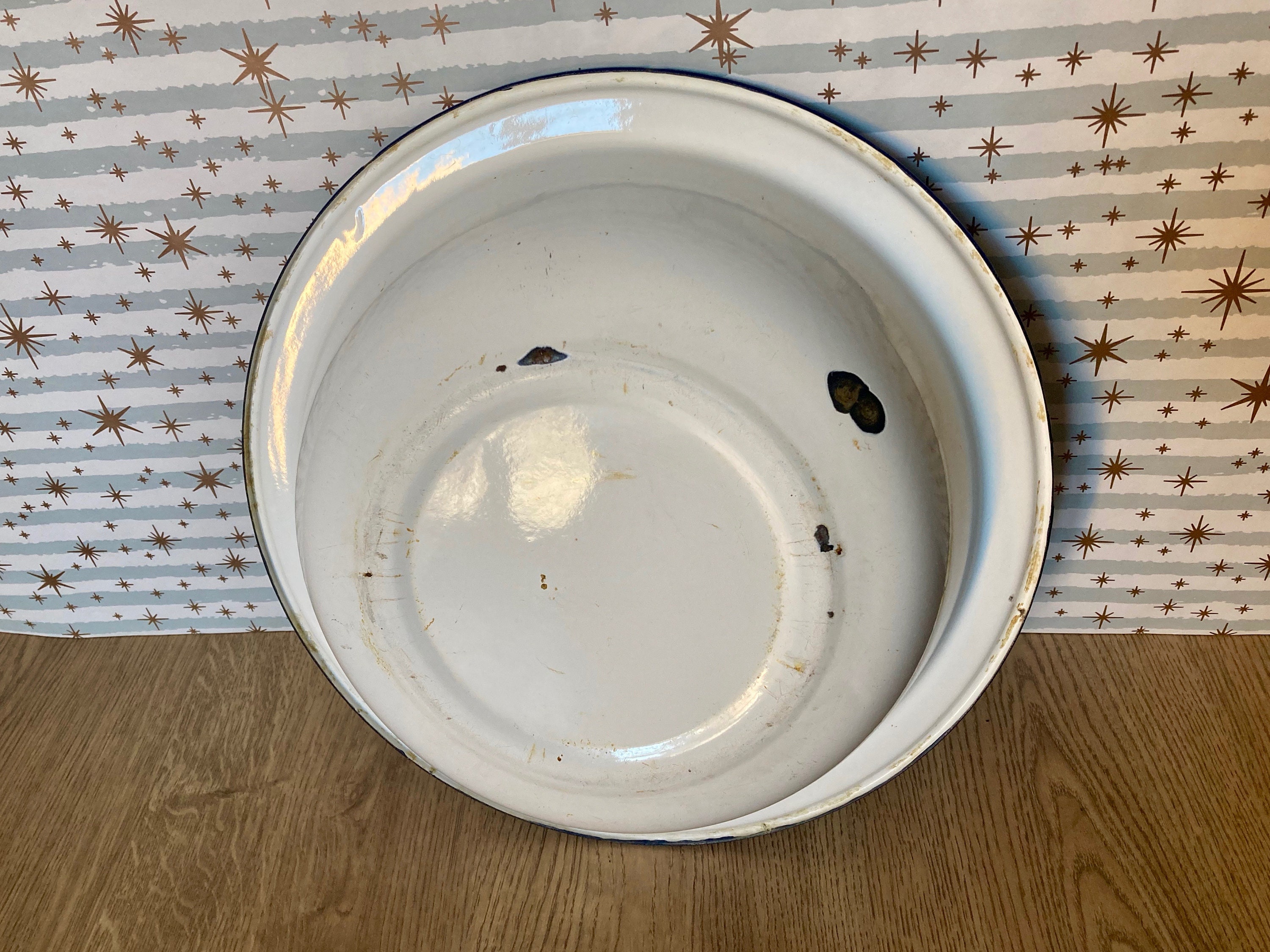 Basin White Enamel Basin Blue Border Old French Vintage Enamelled Basin ...