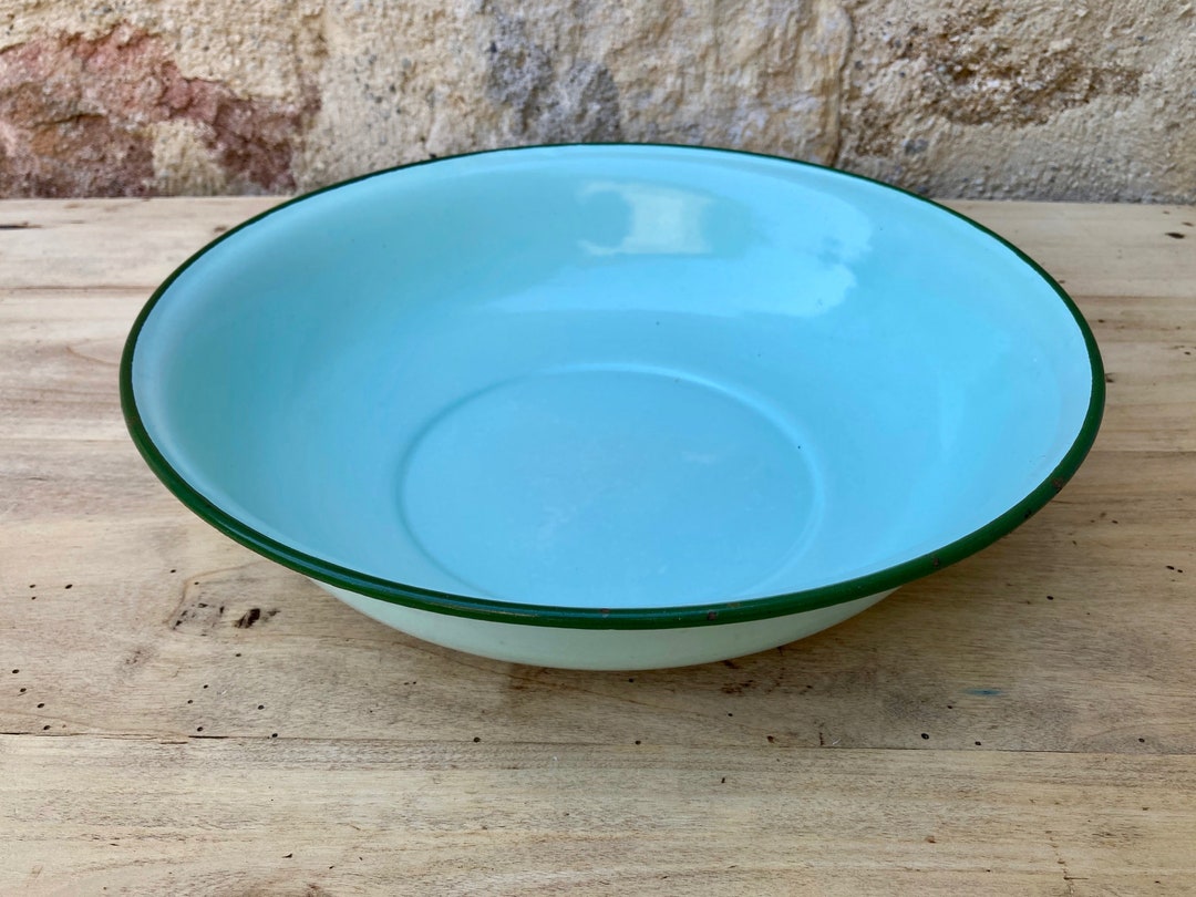 Mint Enameled Basin With French Green Edging Vintage Mint Enameled ...