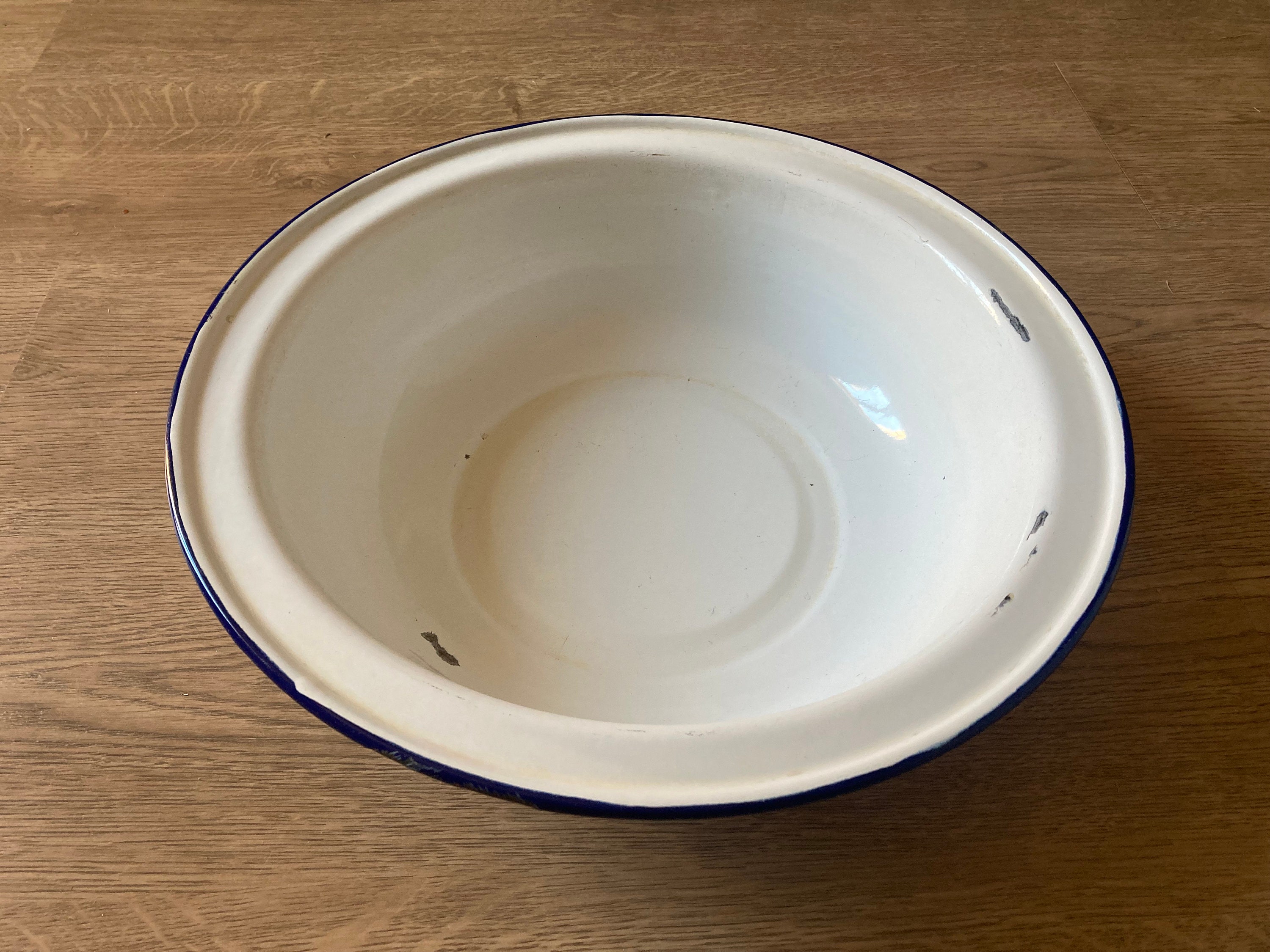 Basin White Enamel Basin Blue Border Old French Vintage Enamelled Basin ...