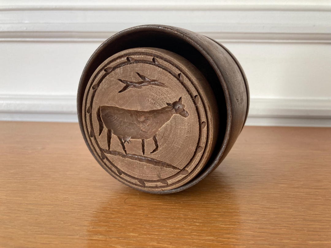 Handmade Butter Churn With Cow Motif, Old French Vintage Traditional ...