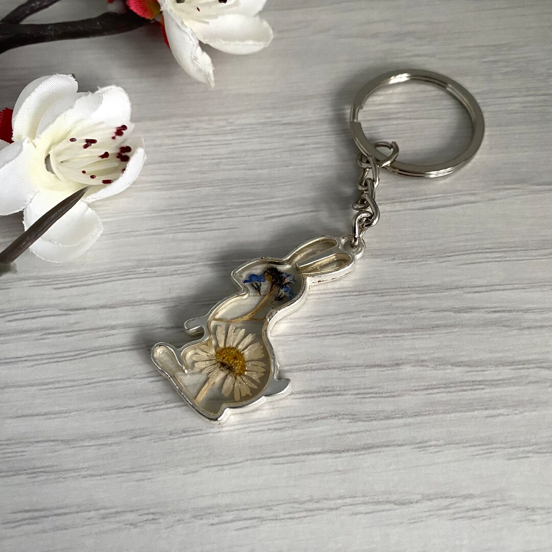 Hare Real Flower Keyring or Fob Rabbit Bag Charm Pressed - Etsy