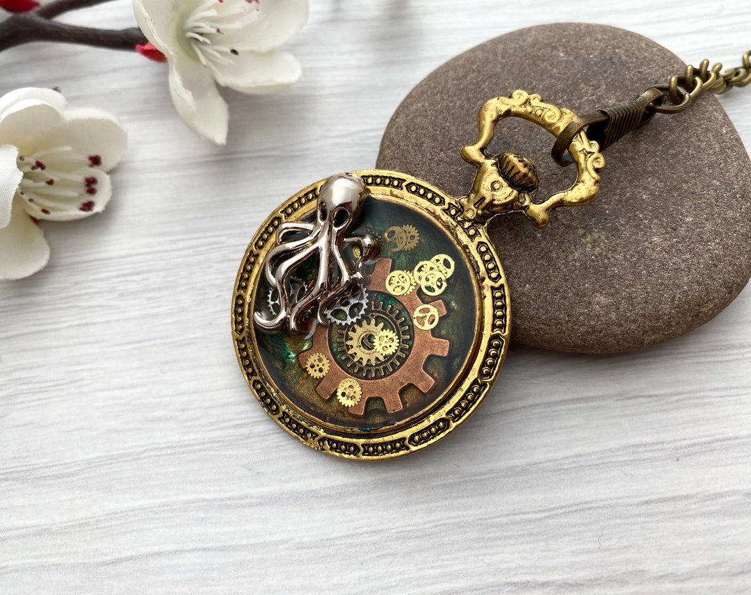 Steampunk Octopus Faux Pocket Watch, Kraken Timepiece, Jewellery for ...