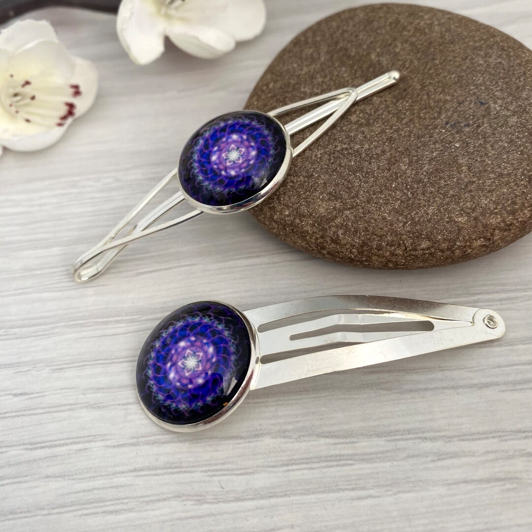 Purple Hair Grip Set With Snap Clip, India Inspired Hair Slides ...