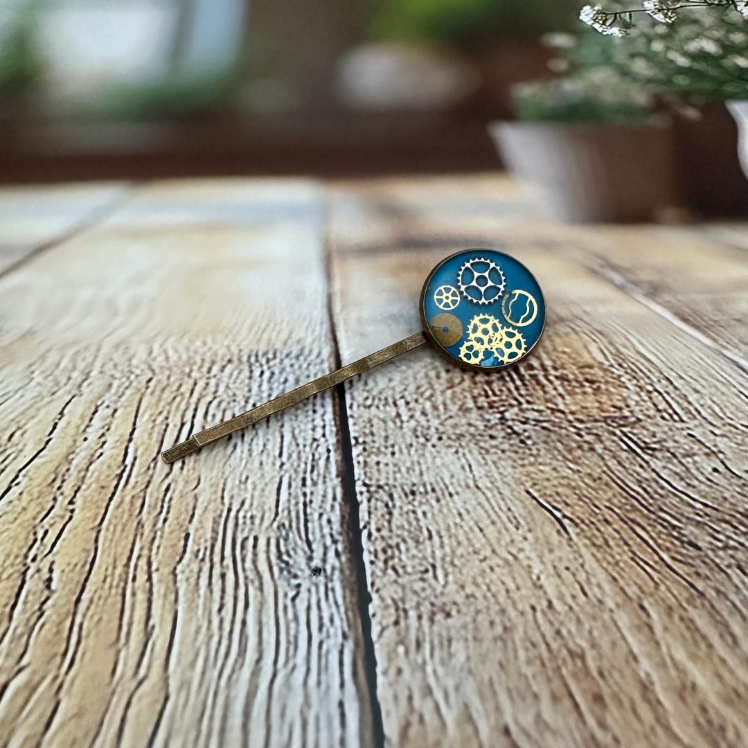 Blue Steampunk Hairpin: Cogs Gears and Watch Parts Hair Grip - Etsy