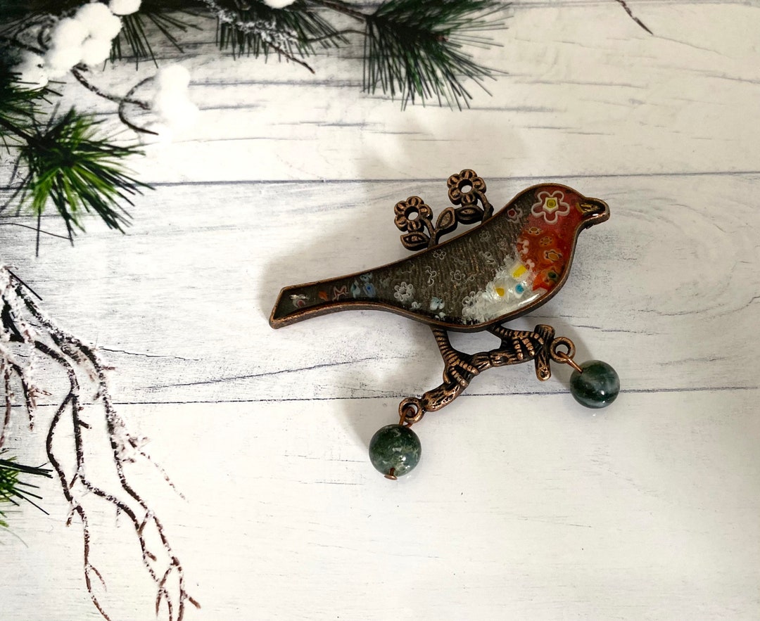 Robin Mosaic Handmade Brooch Christmas Brooches for Women in - Etsy UK