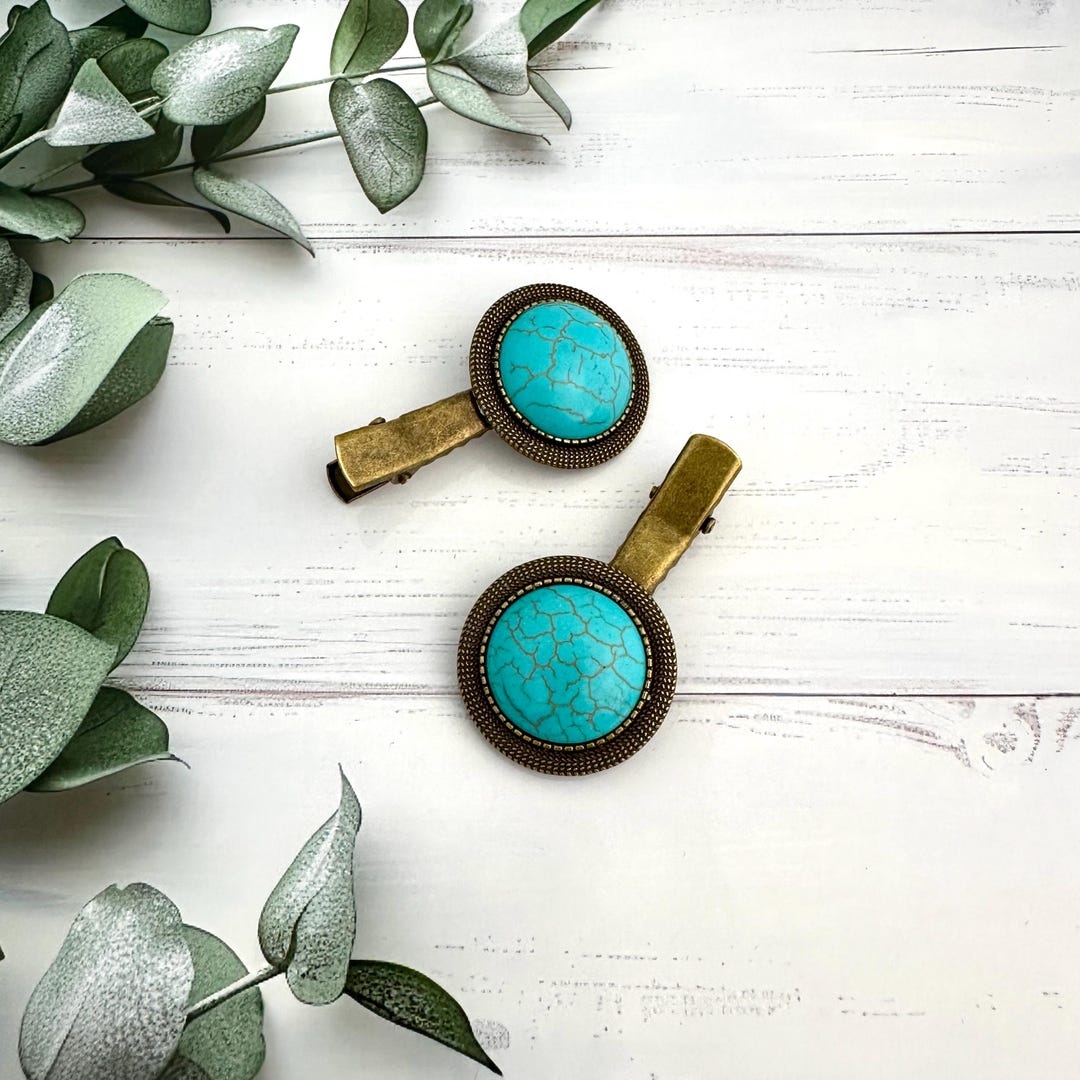 Turquoise Hair Clips: Bronze Metal Alligator Hair Slides, Boho Set - Etsy