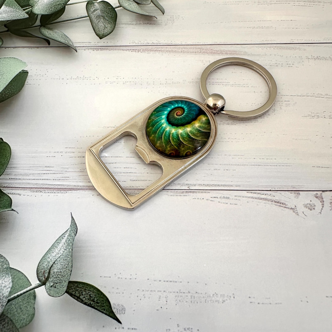 Emerald Green Keyring, Ammonite Fossil Key Fob, Bottle Opener for Men ...