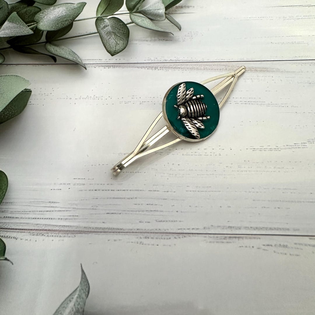Green Bee Hair Clip: Handmade Silver Tone Hair Slide - Etsy