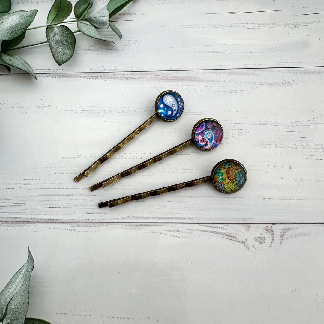 Blue Paisley Hair Grips: Vintage Style Bobby Pins, India Inspired (set ...