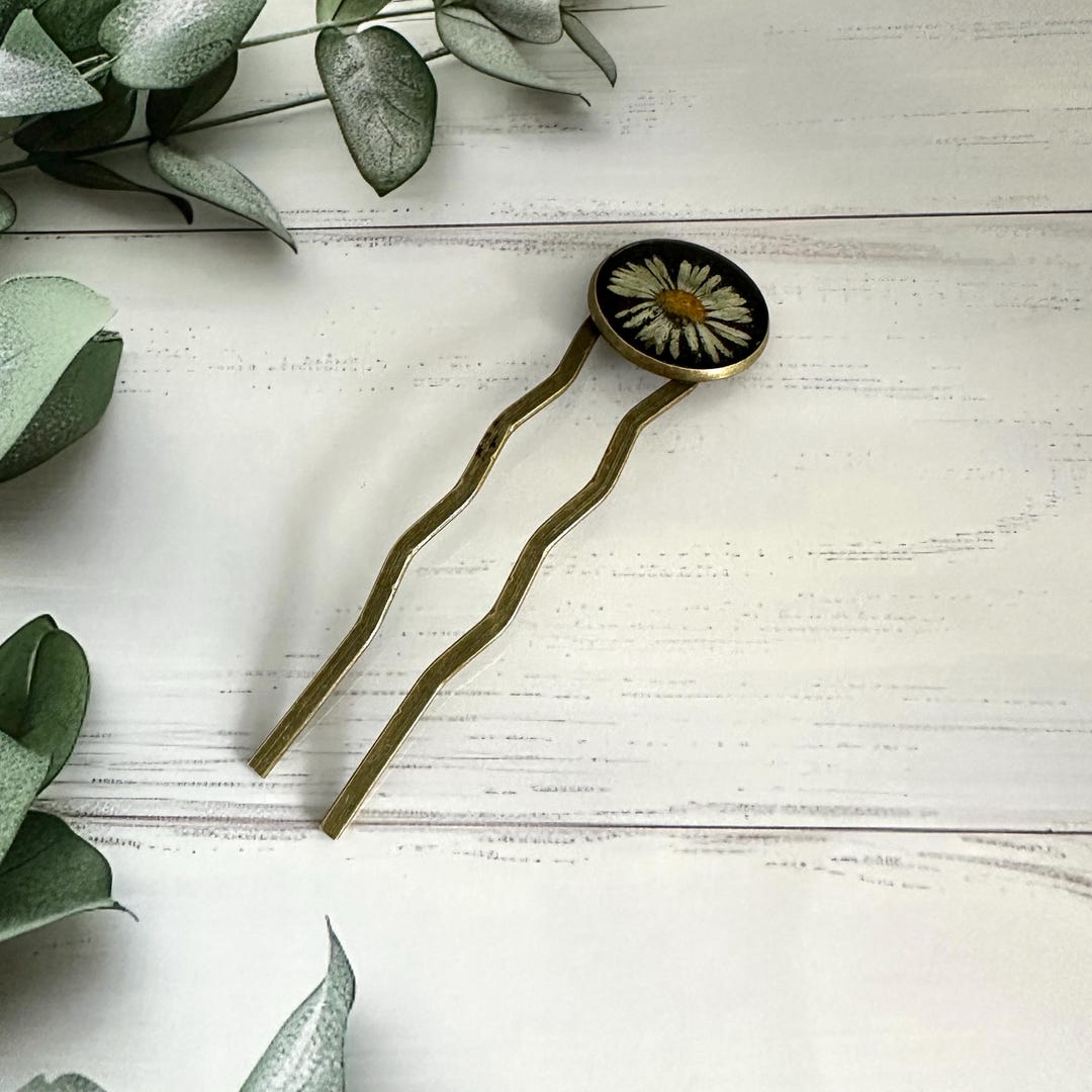 Real Daisy Hair Fork: Antique Bronze Boho Bun Pin - Etsy
