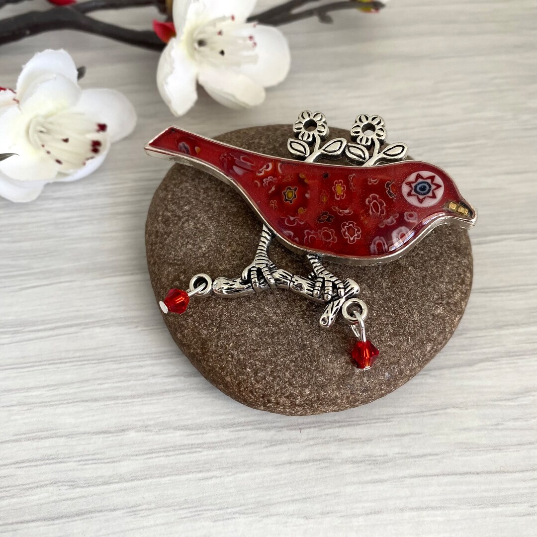 Red Bird Mosaic Brooch, Brooches for Women in the UK, Handmade Coat ...