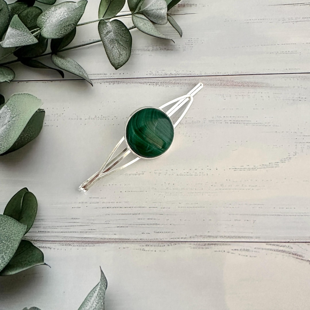 Malachite Gemstone Hair Clip: Emerald Green Barrette, Silver Tone Hair ...