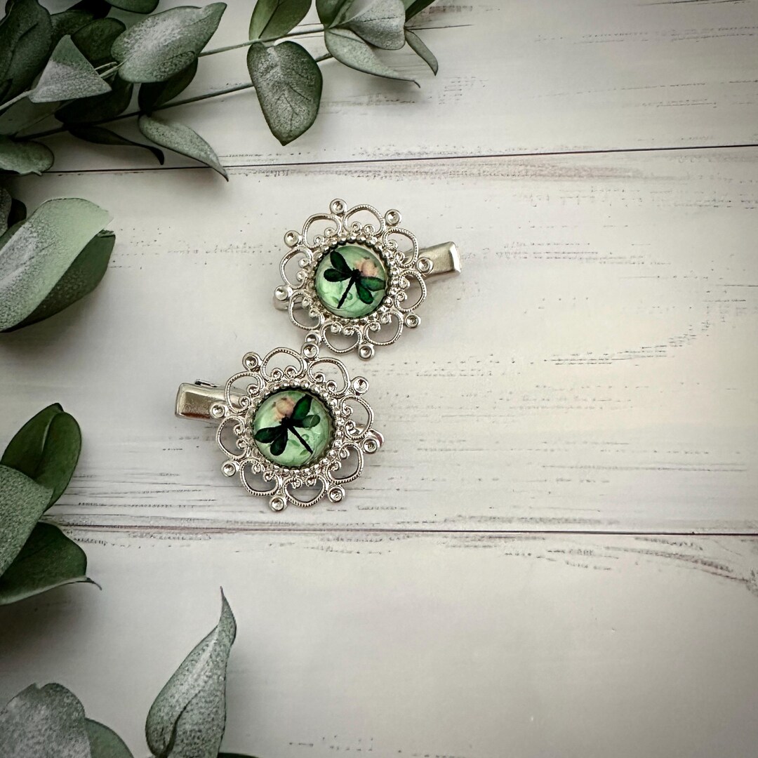 Small Alligator Clips, Metal Hair Slide Set With Dragonfly Picture ...