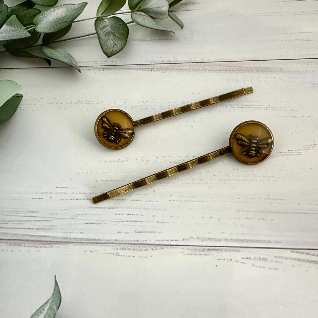 Bronze Bee Hair Slides: Mustard Yellow Bobby Pins, Metal Kirby Grips ...