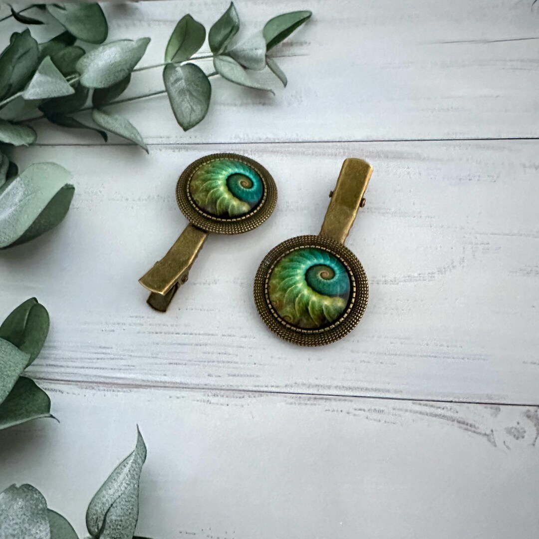 Emerald Green Metal Hair Slides With Fossil Detail, Decorative Hair ...