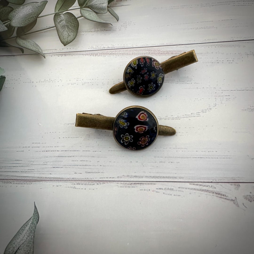 Glass Flower Alligator Hair Clips - Bronze Tone Boho Hairgrips (set of ...