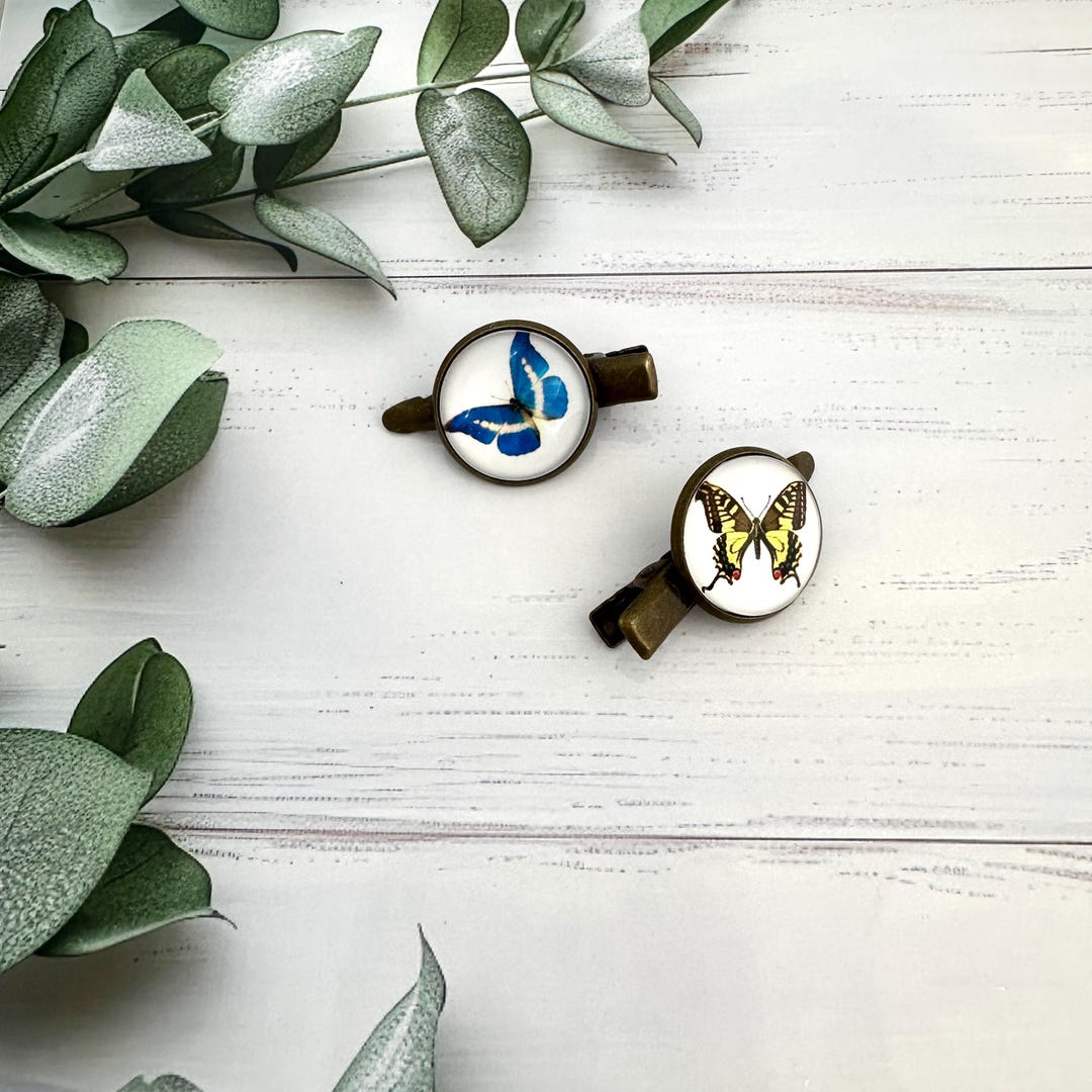 Small Metal Alligator Hair Clips With Butterfly Cabochon Detail, Small ...