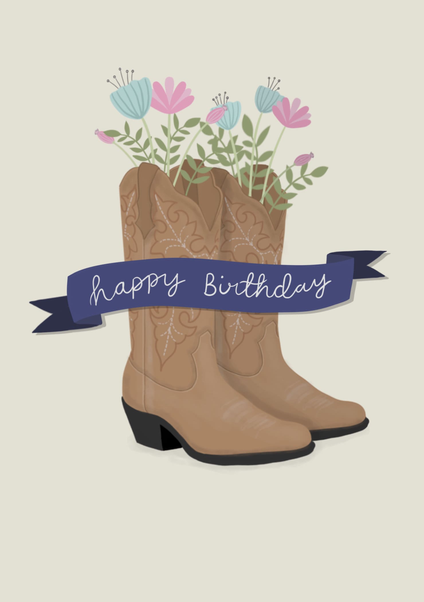 Vaquera floral feliz tarjeta de cumpleaños | Etsy