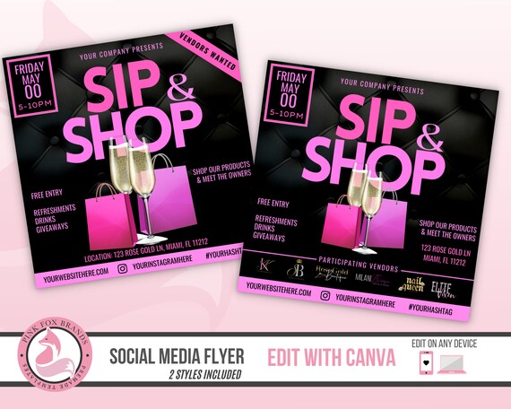 Pop up Shop Flyer Event Flyer Sip and Shop Flyer | Etsy
