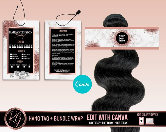 Beauty Branding Kit Hang Tags Hair Bundle Wraps DIY 27pc Holographic ...