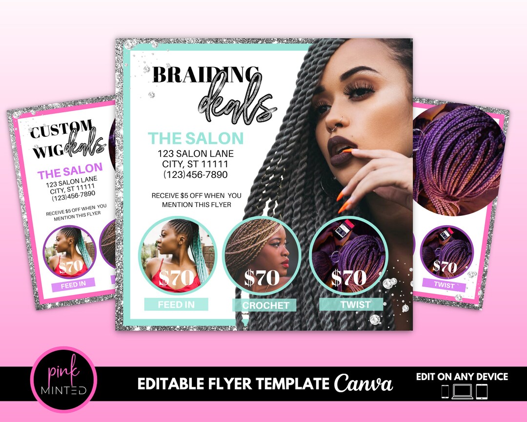 Hair Braiding Flyer Hair Braiding Business Canva Template - Etsy
