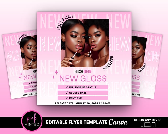 Lip Gloss Flyer, Lip Gloss Poster, Lip Gloss Business, Beauty Flyer, Edit With Canva - Etsy