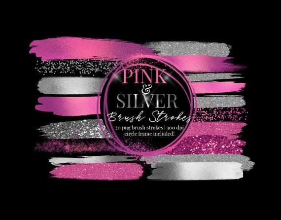 Brush Stroke Pink and Silver Brush Strokes Scrapbooking | Etsy