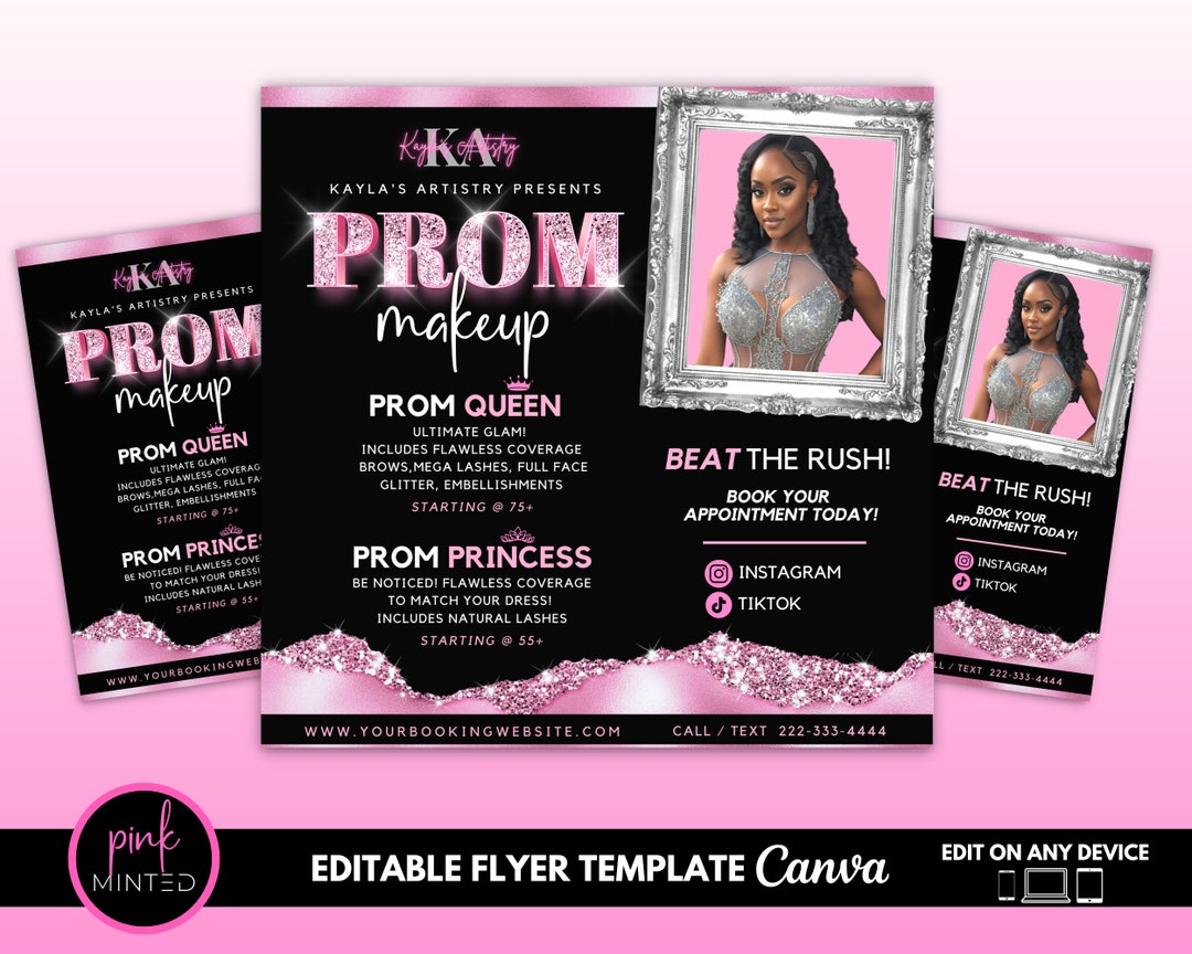 Prom Makeup Flyer, Prom Makeup, MUA Flyer, Prom Season Canva Flyer - Etsy