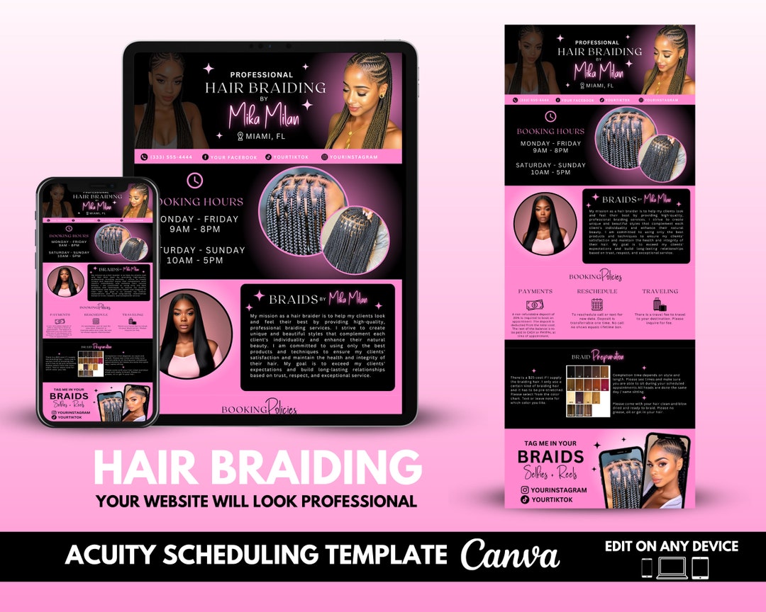 DIY Hair Braiding Acuity Template, Acuity Schedule Template, Braids ...