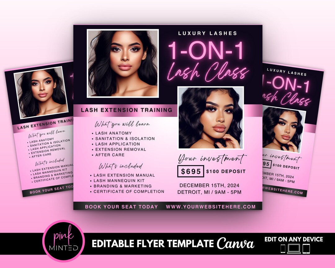 1on1 Lash Flyer, Lash Class Flyer, Lash Course Flyer, Eyelash Extension Template Editable With ...