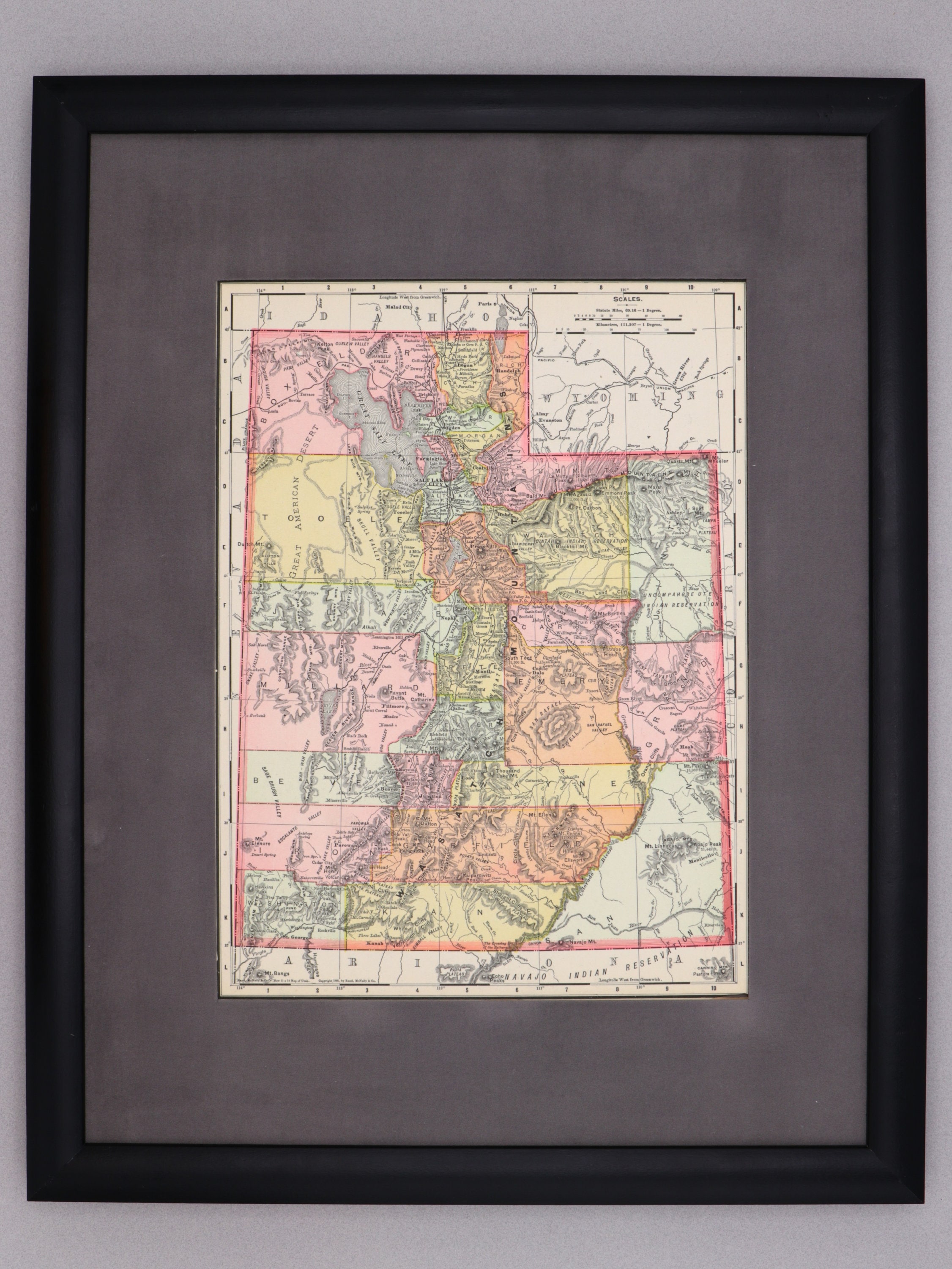 Utah State Original Antique 1895 Map. 14x18 Ready to Frame With Custom ...