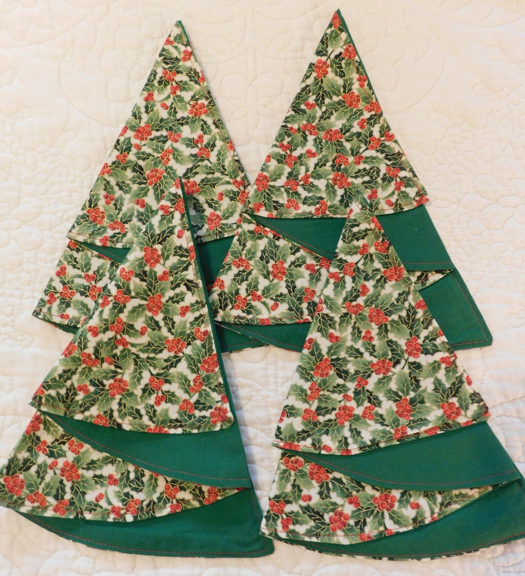 Hand Made Christmas Holiday Christmas Tree Dinner Napkins Christmas ...