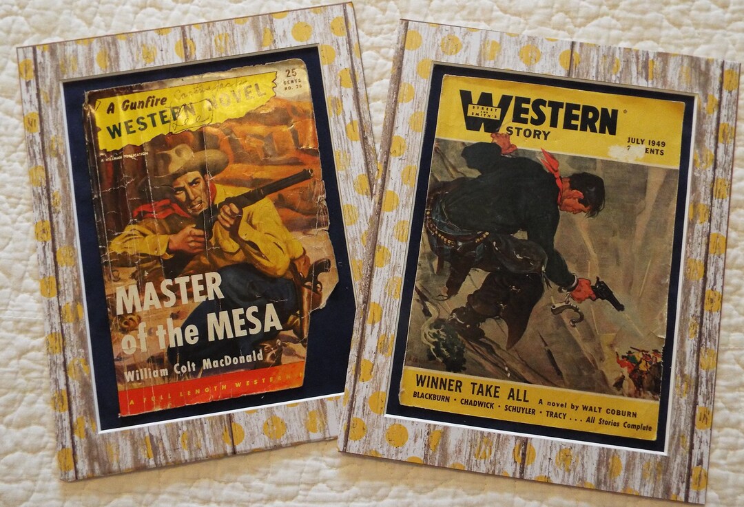 Pair of Vintage Western Novel Covers Cowboy Cowgirl Artwork Matted - Etsy