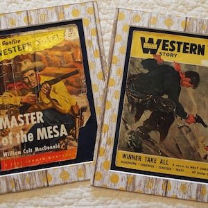 Pair of Vintage Western Novel Covers Cowboy Cowgirl Artwork Matted - Etsy