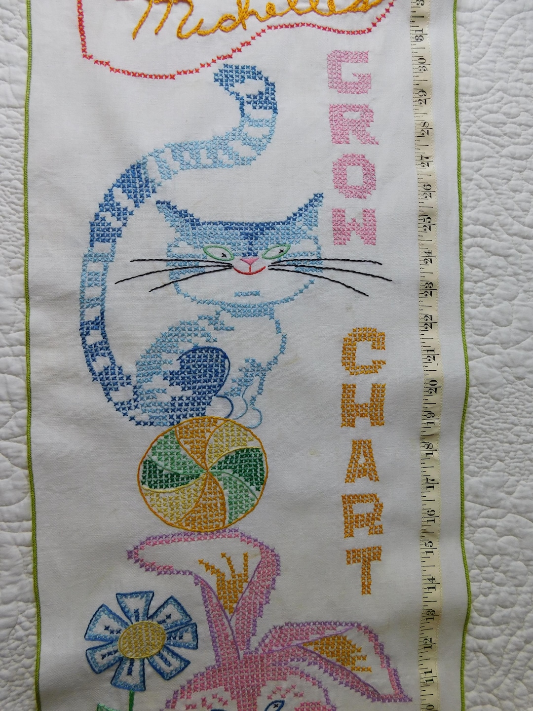 Vintage 1970s Embroidered Growth Chart: Cross-stitch Nursery Decor - Etsy